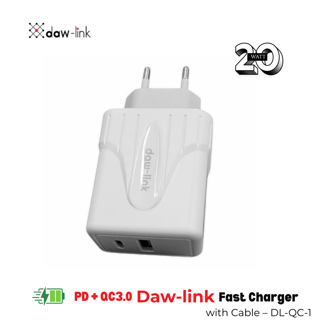 Daw-link 20W 2-in-1 Fast Charger | PD + QC3.0 | With Cable – DL-QC-1